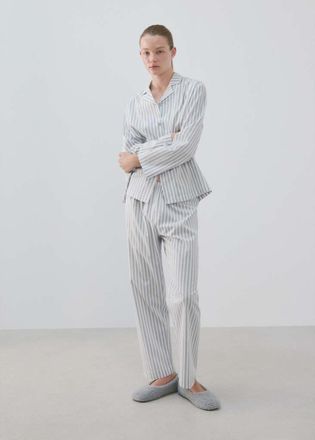 Mango Pantalon coton &agrave; rayures bleu - Femme - XS - MANGO