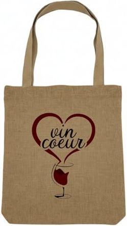 Fabulous Sac Shopping Tote Bag Aspect Lin - Vin Coeur Alcool Humour - Sac de Courses Toile Epaisse 360g Beige Naturel Cabas Port&eacute; Epaule Solide Imprim&eacute; en Fran
