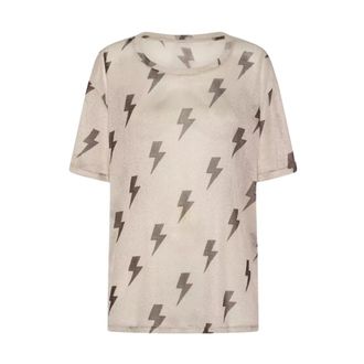 One Teaspoon Femme, Tops, Beige, Taille: 36 FR T-shirt oversize beige avec &eacute;clair