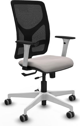 Piqueras y Crespo Schreibtischstuhl aus wei&szlig;em Kunstleder, mit wei&szlig;en und schwarzen Armlehnen, h&ouml;henverstellbare Lendenwirbelst&uuml;tze, ausgestattet mit Syncro/Traslack. S