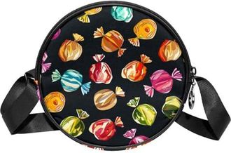 Generic Sac &agrave; bandouli&egrave;re rond pour femme, petit sac &agrave; bandouli&egrave;re Candy avec fermeture &eacute;clair, bretelles r&eacute;glables, sac &agrave; main rond d&eacute;contract&eacute; pour femmes e