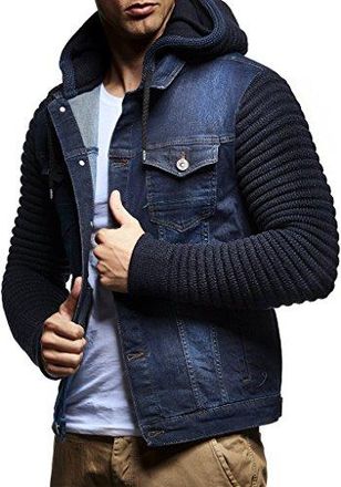 LEIF NELSON pour des Hommes Veste Hoodie Cardigan Pull à Capuche Vintage Veste en Jean Sweat Corde Jeans LN5240;,Bleu foncé,Medium