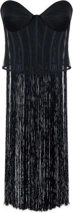 Elisabetta Franchi Femme, Tops, Noir, Taille: 38 FR Tulle Bustier Top With Fringes