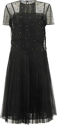 Prada robe plissée à ornements en cristal - Noir