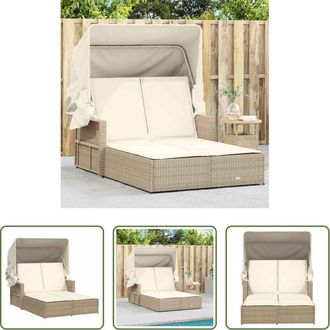 vidaXL vidaXL Rattan - Doppel-Sonnenliege mit Dach und Auflagen Beige Poly Rattan