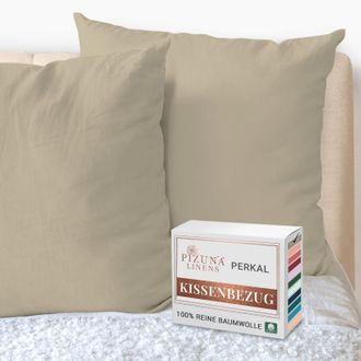 Pizuna Kissenbezug 80x80 cm 2er Set Baumwolle Einfach Taupe, Atmungsaktiv 100% langstaplige Baumwolle in Perkalbindung Nur Kissenbezug (Einfach Taupe Kissenb