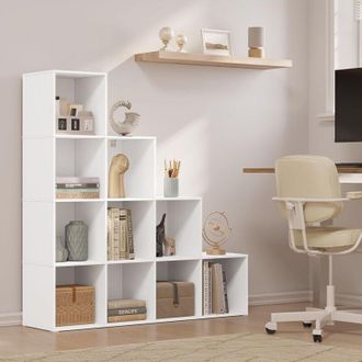 Woltu &Eacute;tag&egrave;re &agrave; Livres WOLTU, &Eacute;tag&egrave;re dEscalier avec 10 Cubes, &Eacute;tag&egrave;re de Rangement, Biblioth&egrave;que en Bois dIng&eacute;nierie, 120x30x120cm, Ch&ecirc;ne Clair