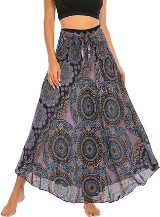 Feoya Damen Riemen Kleid B&ouml;hmen Lang Rock Hippie Gypsy Maxirock Sommer Strand Urlaub Kleider - Muster 39