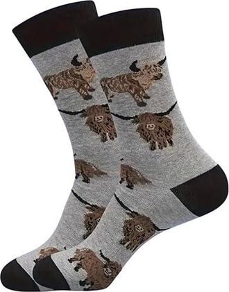 Generic Chaussettes motif vache Highland, cadeau vache Highland, taille adulte 36-45, gris, 22