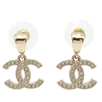 Chanel Ohrringe - Silver Plated CC Crystal Drop Push Back Earrings - Gr. unisize - in Silber - f&uuml;r Damen