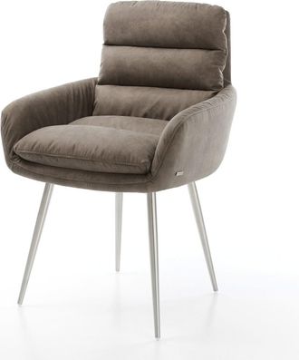 DELIFE Esszimmerstuhl Abelia-Flex mit Armlehnen Mikrofaser Taupe Vintage 4-Fuß konisch Edelstahl, Esszimmerstühle