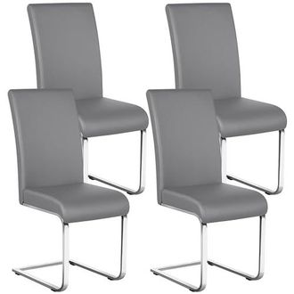 Yaheetech Lot de 4 Chaises de Salle à Manger Cuisine Piètement Acier Chromé Revêtement en Similicuir 50 cm de Hauteur Assise Gris Clair