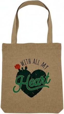 Fabulous Sac Shopping Tote Bag Aspect Lin - With All My Heart Plants Cactus Desert - Sac de Courses Toile Epaisse 360g Beige Naturel Cabas Port&eacute; Epaule Solide 