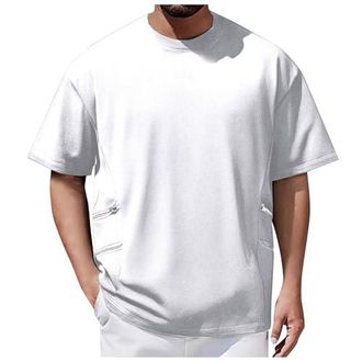 Generic T-shirt pour hommes design europ&eacute;en uni double fermeture &eacute;clair pour hommes, tendance d&eacute;contract&eacute;e, col rond ample, t-shirt &agrave; manches courtes, Blanc.,