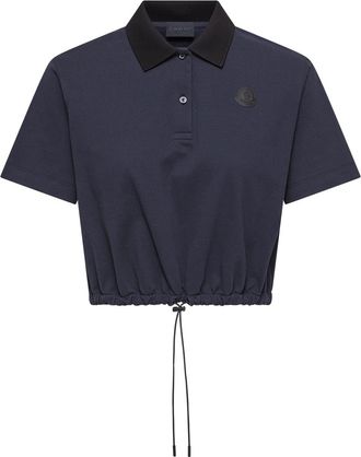 Moncler Moncler Cropped Cotton Piquet Polo Shirt, Women, Blue, Size: Xl