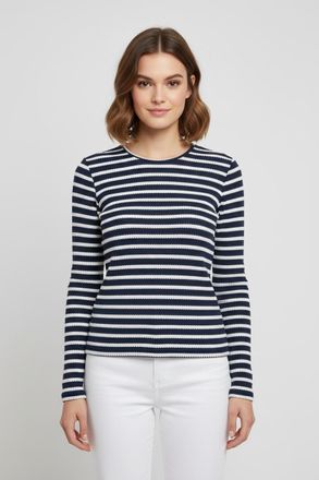 Only Langarmshirt ONLY ONLBIRGITTE L/S O-NECK TOP JRS, Damen, Gr. XL, naval academy stripes:cloud dancer, Jersey, Obermaterial: 69% Viskose, 30% Polyester,