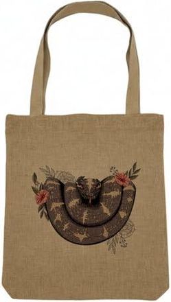 Fabulous Sac Shopping Tote Bag Aspect Lin - Vip&egrave;re Floral Illustration Gothic Tatouage Dessin Original - Sac de Courses Toile Epaisse 360g Beige Naturel Cabas 