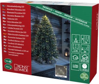 Konstsmide LED Tropfenlametta, 26 Str&auml;nge &agrave; 27 Dioden, 702 warm wei&szlig;e Dioden, 12V Innentrafo, goldfarbener Draht - 6383-180