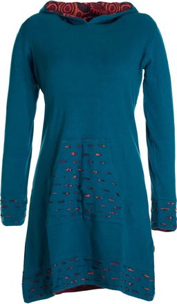 vishes Alternative Bekleidung - Damen Langarm-Shirtkleid Hoodie-Kleid Baumwollkleid Kapuze t&uuml;rkis 40-42