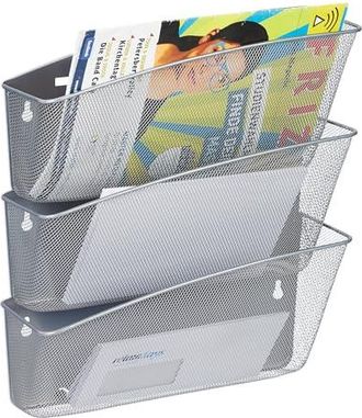 Relaxdays Zeitschriftenhalter Wand, 3er Set, Zeitungsablage, Wandfächer, HBT 39x36x12 cm, Magazinhalter, Metall, Silber