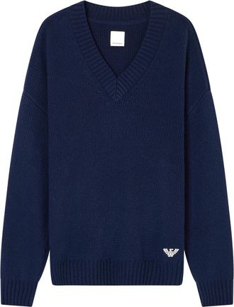 Emporio Armani Homme, Pulls, Bleu, Taille: XL Pull &agrave; col en V Collection Capsule New York