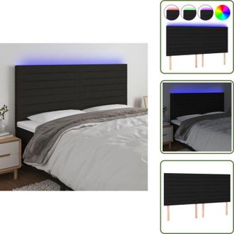 vidaXL Led Kopfteil Schwarz 180x5x118/128 cm Stoff - led Kopfteil - Bett-Kopfteil - Kopfteil - Nachttischlampe - Beleuchtung