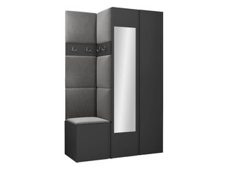 Mirjan24 Garderoben-Set Monati XXVI, Kleiderschrank mit Spiegel, Schuhschrank, 4 Doppelhaken, Kleiderhakenbrett, Gepolstertes Paneel/Wandpaneel, Flurgarderobe 