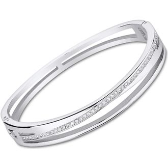 Lotus Bracelet jonc acier double serti oxyde de zirconium