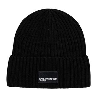 Karl Lagerfeld Homme, Accessoires, Noir, Taille: ONE Size Logo Patch Beanie