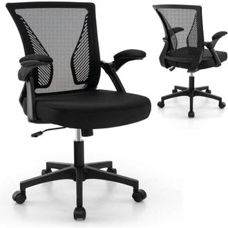 Costway Costway - Chaises de Bureau Ergonomique, Chaises de Conférence Pivotante Réglable en Maille avec Accoudoirs Rabattables, Dossier à Bascule à 30°