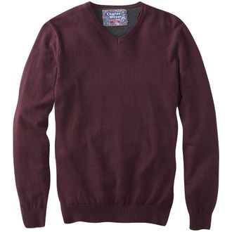 Charles Wilson Feinstrick Baumwollpullover mit V-Ausschnitt f&uuml;r Herren (S, Red Berry (0422))