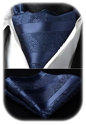Hisdern Ascot bleu marine Homme Paisley Cravates Jacquard Mariage Foulard Floral &Eacute;l&eacute;gant Ensemble Cravate Classique et Pochette pour Business