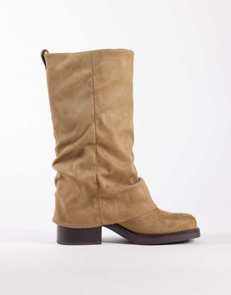 Asos Carrie - Slouchy Boots in Sandbeige mit umgeschlagenem Schaft-Neutral
