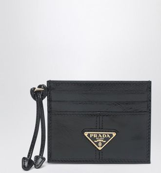 Prada Black leather card holder with triangle logo