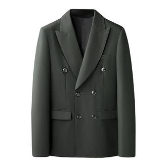 Generic Blazer &agrave; double boutonnage pour homme, coupe ajust&eacute;e, &agrave; double boutonnage, d&eacute;contract&eacute;, veste de costume daffaires &agrave; revers crant&eacute;, Vert, XXL