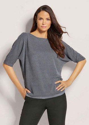 Madeleine 3/4-Arm-Shirt Oversize-Shirt mit Fledermaus-&Auml;rmeln Uni-Design und U-Boot-Ausschnitt f&uuml;r modernen Look