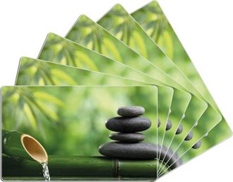 Wallario 6er Set Fr&uuml;hst&uuml;cksbrettchen aus Glas, Glasunterlage, Glasbrettchen Steinstapel und Bambus auf dem Wasser, Gr&ouml;&szlig;e 14 x 23 cm, Sicherheitsglas