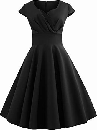 Generic Robe longue d&eacute;contract&eacute;e pour femme, col en V, manches longues, couleur unie, amincissante, robe de f&ecirc;te, robe d&eacute;contract&eacute;e pour adolescentes, Noir, X