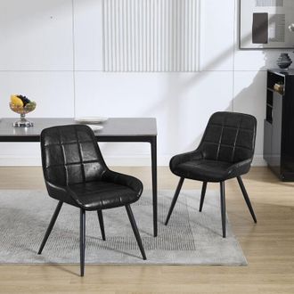 Woltu Esszimmerstühle 2er Set, Küchenstuhl mit Armlehne Rückenlehne, Polsterstuhl Wohnzimmerstuhl aus Kunstleder Metallbeine, für Wohnzimmer Schlafzimmer