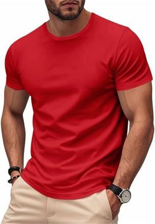 Generic T-shirt de course à pied haute visibilité pour homme - En maille respirante - Manches courtes - Col rond - Solide - Athlétique - Entraînement, Rouge, 