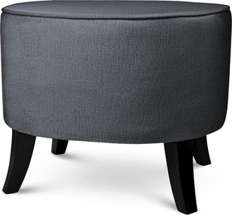 MG Design Ovaler Samt-Hocker 52 x 62 cm in Grau mit Holzbeinen - Gepolsterter Fu&szlig;hocker f&uuml;r Wohnzimmer oder Schlafzimmer