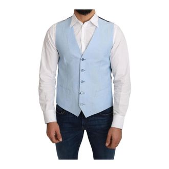 Dolce & Gabbana Gilet en lin style classique - Homme - Costumes - Bleu - Taille: M