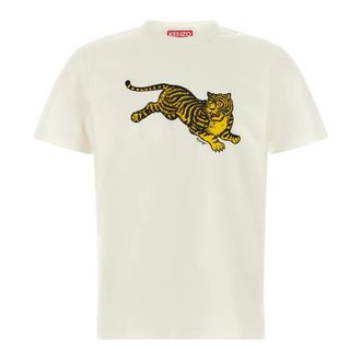 Kenzo Homme, Tops, Blanc, Taille: XL T-shirt slim Tigre Sautant
