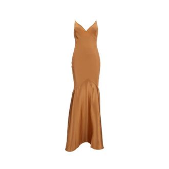 Elisabetta Franchi Femme, Robes, Beige, Taille: 42 FR Daily Satin Long Dress