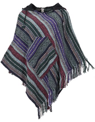 Guru Shop Unisex Poncho Hippie Chic, Andenponcho mit Fransen - Blau/lila, Herren/Damen, Baumwolle