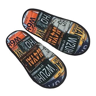 Generic Pantoufle Maison Mod&egrave;le De Plaques DImmatriculation R&eacute;tro Chaudes Pantoufles Antid&eacute;rapantes Chaussons Maison Confortable Hiver Chaussures Chaudes Pour
