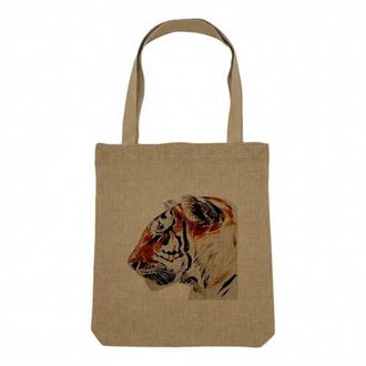 Fabulous Sac Shopping Tote Bag Aspect Lin - Peinture Tigre de Profile Peinture Encre Art Illustration - Sac de Courses Toile Epaisse 360g Beige Naturel Cabas P