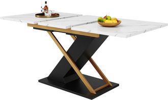 Soges Esstisch Ausziehtisch (120-160&times;80cm), K&uuml;chen-Wohnzimmertisch, Ausziehtisch, mit Hilfe von innenliegender Einlegeplatte ausziehbar, Esstisch mit golden