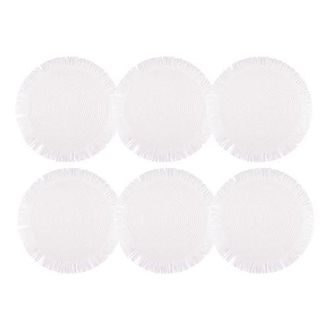 cofan Set mit 6 Untersetzern, rund, Farbe: Beige, Wei&szlig; oder Grau, Durchmesser: 38 cm, mit dekorativen Fransen (wei&szlig;)