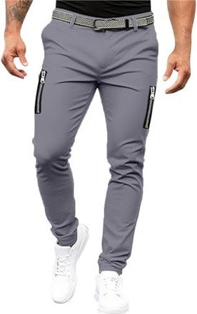 Generic Pantalon chino pour homme - Coupe ajust&eacute;e - Taille et ourlet &eacute;lastiques - Legging avec poches zipp&eacute;es - Pantalon de travail - Couleur unie - Collants 